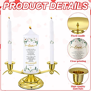 Landhoow 3 Unity Floral Candles for Wedding Ceremony Set with Golden Candle Holder White Pillar and Taper Candles Religious Wedding Catholic Anniversary Big Events Gifts for Couple