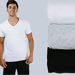 Pair of Thieves Men's 3-Pack Super Soft V-Neck T-Shirt, White/Black, Large