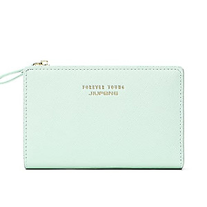 JIUFENG Women Zipper Wallet RFID Blocking Multi Purpose Coin Pouches Credit Card Holder Short Purses (Light Green)