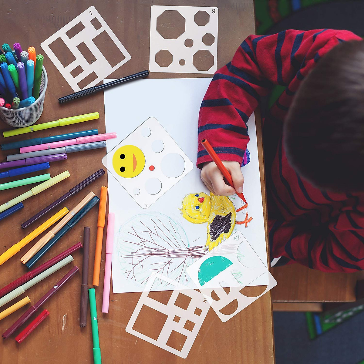 16 Pieces Kids Drawing Stencils Basic Shape Stencils Plastic Drawing Stencil Template Geometry Shape Stencils Reusable DIY Painting Stencils for Kids Girls Boys Gifts Home Classroom Crafts