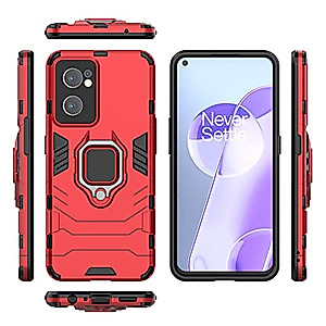 Ytaland for OnePlus Nord CE 2 5G Case,with 2 x Tempered Glass Screen Protector. (3 in 1) Shockproof Bumper Protective Phone Cover with Ring Kickstand (Wine Red)