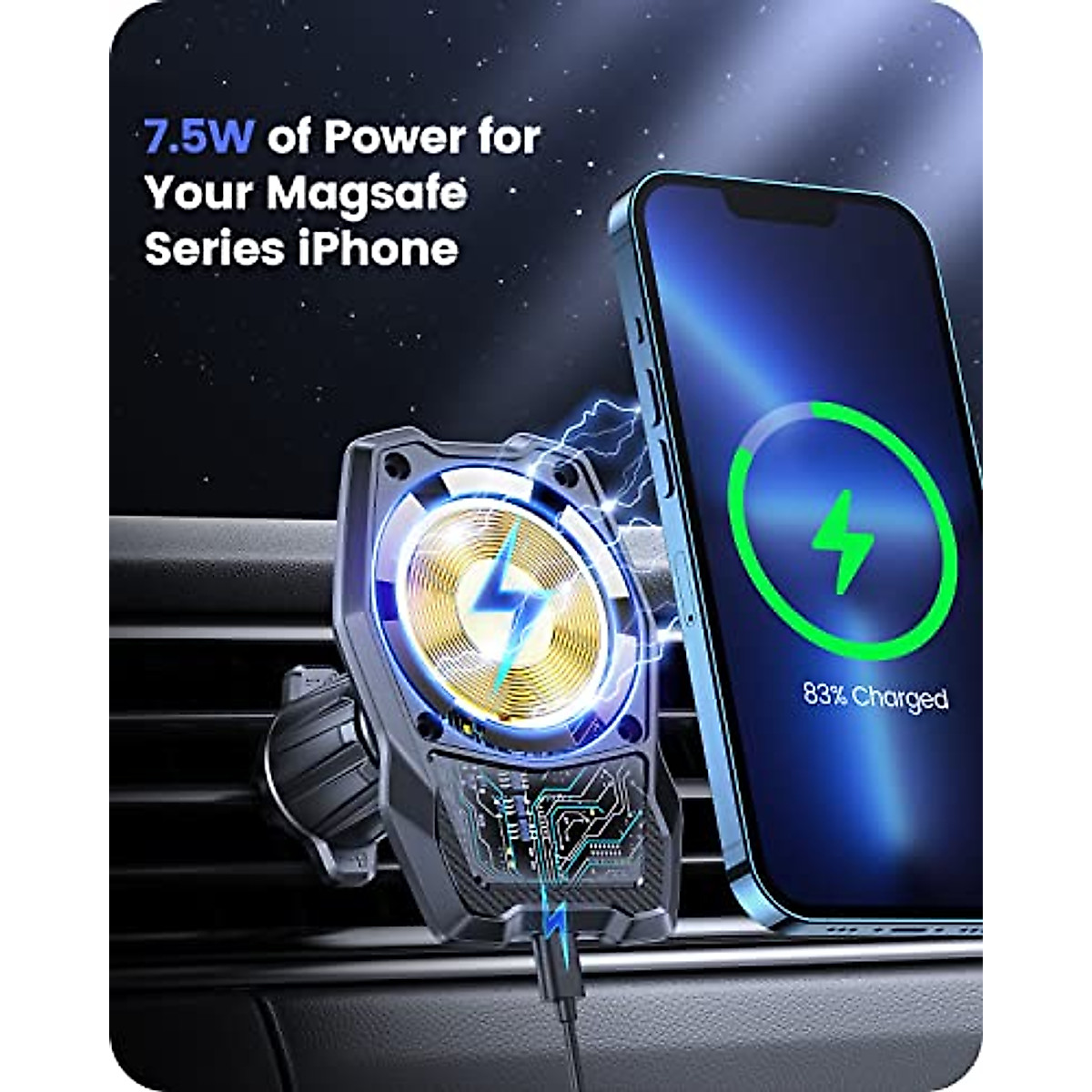 OQTIQ Hexagon Magnetic Wireless Charging Car Mount Vent Phone Holder Compatible with Magsafe iPhone 14 13/Pro/Pro Max/Mini(QC 3.0 Car Charger & 3.3ft Type-C Cable Included)