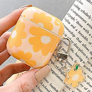 case for Flower airpod case 2nd Generation airpod case 1st Generation with Keychain Yellow airpods 2nd Generation case for Women