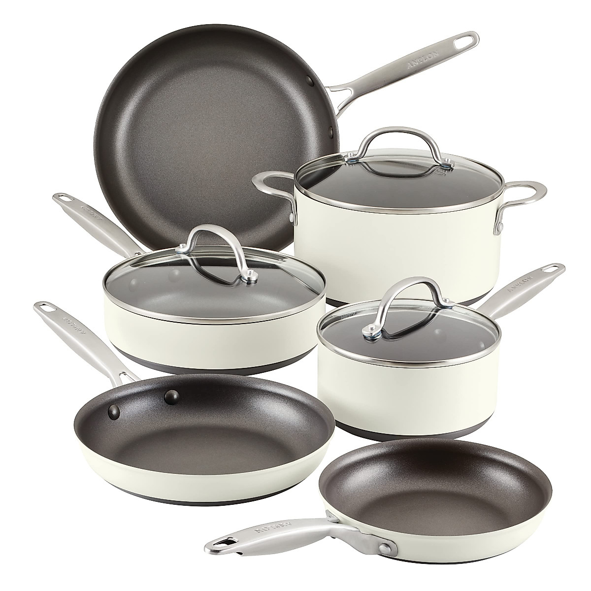 Anolon Achieve Hard Anodized Nonstick Cookware Pots and Pans Set, 9 Piece - Cream