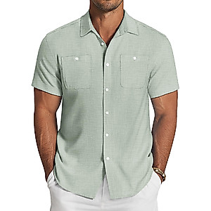 COOFANDY Men's Dress Shirt Short Sleeve Button Up Cotton Designer Shirt Big Tall Light Green