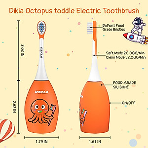 Kids Electric Toothbrush with Octopus Design for Children Aged from 3 to 12 Years Old, 2 Modes with Memory & 20000 to 31000 SPM, IPX7 Waterproof, Fun & Easy Cleaning Design (Orange)