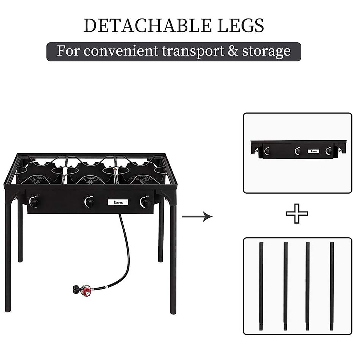 Outdoor Stove Portable Propane Burner Gas Cooker - Camp Stoves 3 Burner Propane Stove for Camping Cooking, High Pressure Iron Cast Patio Three Burner with Detachable Legs, 225000 BTU