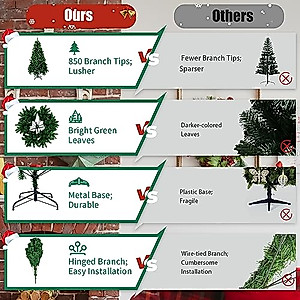 6.5FT Artificial Christmas Tree Xmas Holiday Pine Tree Christmas Tree Realistic Holiday Decoration with Metal Stand Hinges PVC Leaves Easy Assembly for Outdoor Indoor Party Green