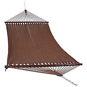 Sunnydaze Polyester Rope Hammock, Large Double Wide Two Person with Spreader Bars - for Outdoor Patio, Yard, and Porch - Mocha