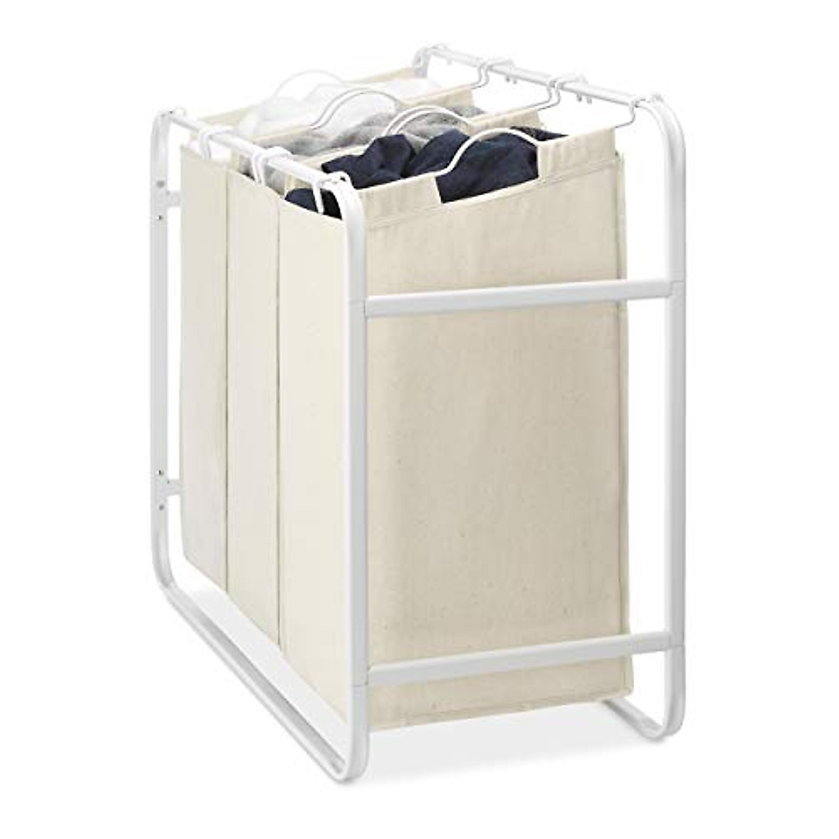 Whitmor Retro Triple 3 Removable Bags-White & Canvas Laundry Sorter, White/Canvas