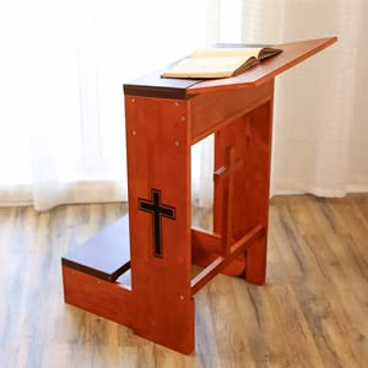 Prayer Bench Stool,Solid Wood Prayer Kneeler with Bench and Folding Table Top in Home,Church Prayer Table Chair Padded Kneeler Shelf for Kneeling at Home,Religious Gifts