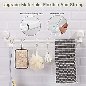 LUXEAR Suction Cup Towel Bar, 24 Inch Adjustable Shower Towel Rack, No Drill & Removable Hand Towel Holder with 5 Hooks, Wall Mounted Towel Bar for Shower Bathroom Kitchen Door - White