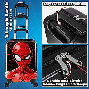 Marvel Carry On Suitcase for Kids Spiderman Cabin Bag with Wheels Luggage Bag for Boys Carry On Travel Bag with Wheels and Handle Small Suitcase with Wheels