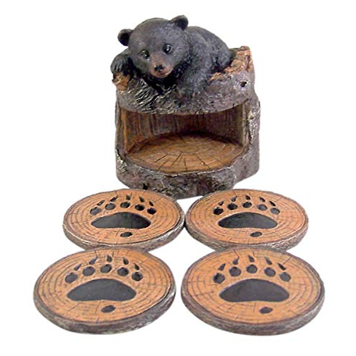 Black Bear Coaster Holder With 4 Coaster Set