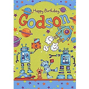 Rockets and Robots - Designer Greetings Birthday Card for Godson