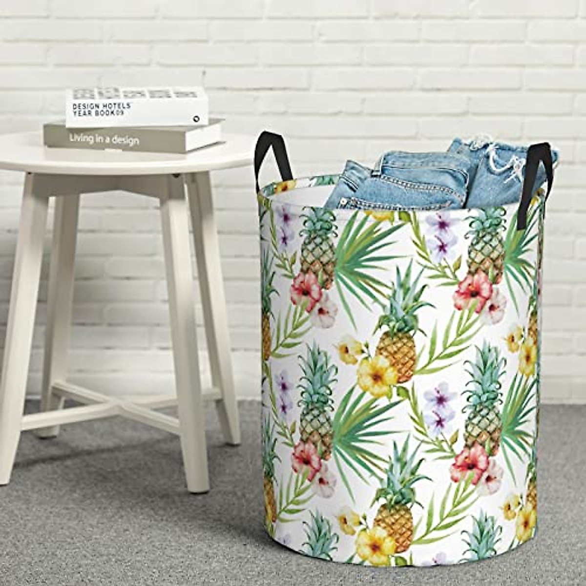 Tropical Pineapple Circular Laundry Hamper Print Hamper Freestanding Laundry Basket Collapsible Laundry Hamper Collapsible Storage Baskets Circular Laundry Clothes Bag With Handles Toy Organizer Medium