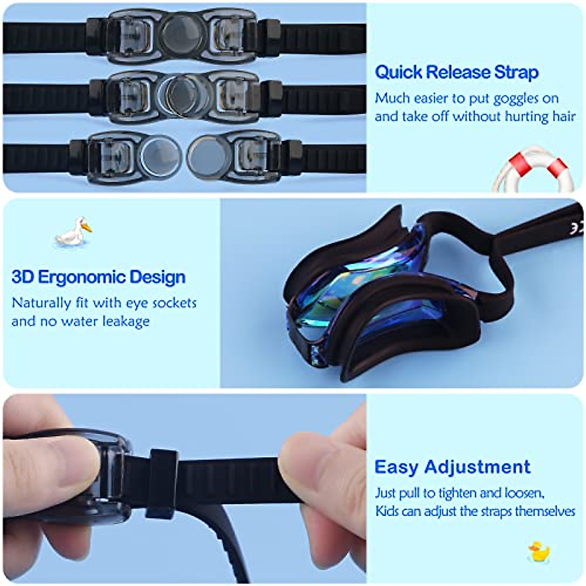 Elimoons Kids Swim Goggles for Child Teen Boys Age 6-15, Anti Fog No Leak-2PACK