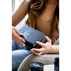 Premium Bamboo Storage Box with Metal Padlock and Keys by Stash House Supply Co. - With Tray, Resealable Pouch, Airtight Jar - Unique Design, Great Gift for all Occasions (Galaxy Waves)