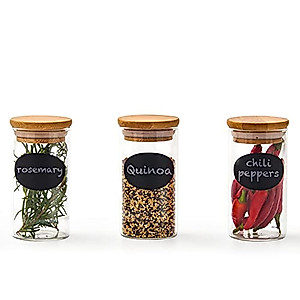 EZOWare 10oz Clear Glass Jars Bottle, 10pc Set Airtight Canister, Small Food Storage Containers with Natural Bamboo Lids and Chalkboard Labels for Kitchen, Bathroom, Home Decor, Party Favors