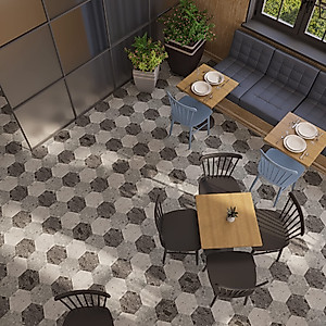 Lucida Surfaces Luxury Vinyl Floor Tiles | Glue Down Adhesive Flooring | 25 Marble and Wood Look Hexagon Shaped Tiles | MosaiCore | 12.25 Sq. Feet