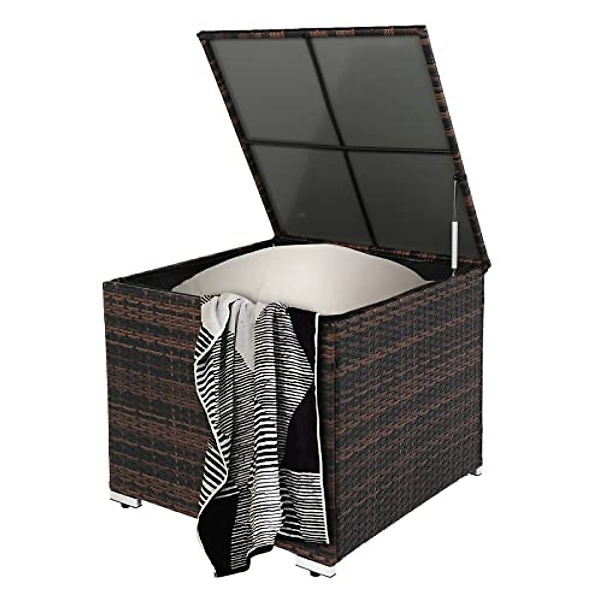 VINGLI 88 Gallon Outdoor Rattan Deck Box w/Adjustable Feet, Patio Wicker Storage Box for Tools and Toys Storage, Garden Deck Storage Bin for Garden, Balcony, Porch, Pool, Yard (Brown)