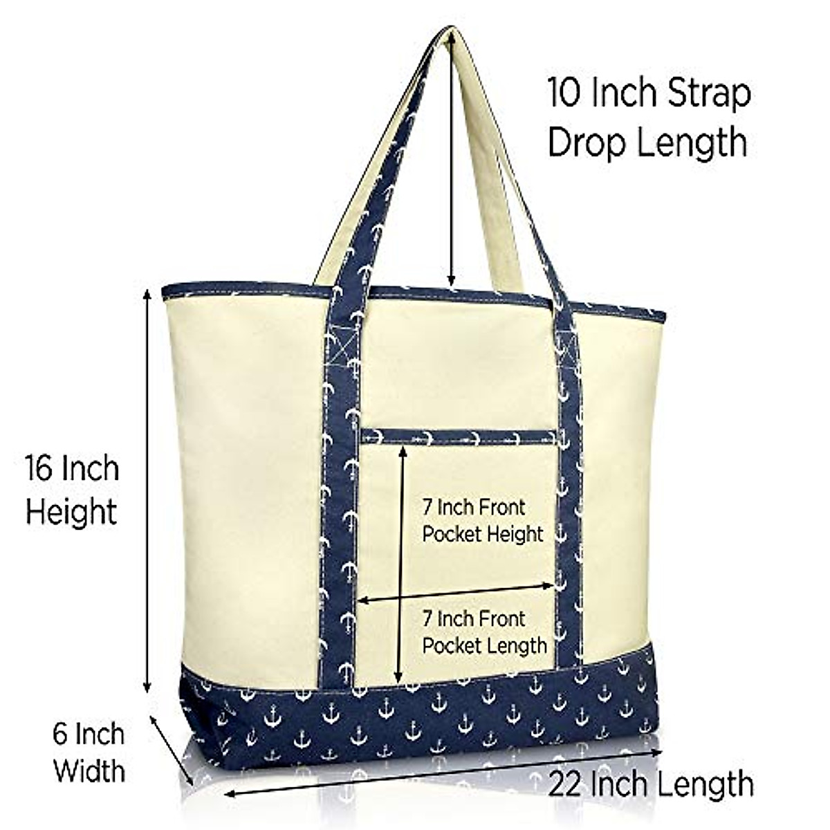 DALIX Initial Tote Bag Personalized Monogram Navy Blue Anchor Zippered Top Letter - B