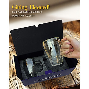 Kitchables Double Walled Glass Coffee Mugs Set of 2, 12oz - Insulated Glass Coffee Mug For Cappuccino, Latte, Tea, Espresso - Latte Cup - Tazas Para Cafe
