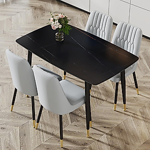 Rectangle Dining Table,Modern 50'' Black Marble Kitchen Table with Marble Sintered Stone Table Top and Metal Legs,Dining Room Table Dinner Table for Dining Room, Kitchen