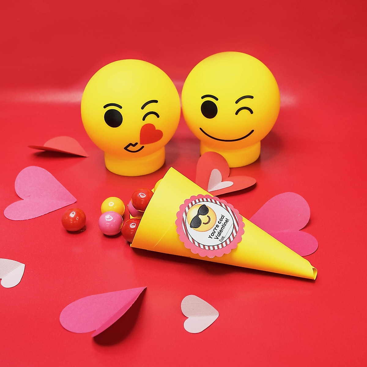 Cool Emoji with Sunglasses Valentine Party Favor Sticker Labels, 40 2" Party Circle Stickers by AmandaCreation, Great for Classroom Valentines, Envelope Seals, Gifts & Treats