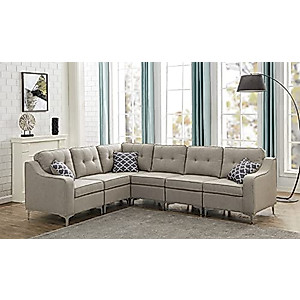 Legend Furniture Living-Room Sofa-Chaise Modular L-Shaped Flexible Combination Fabric Nailhead Trim Corner Sectional, 106" Wide, Grey
