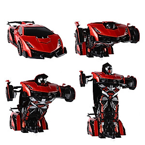 SainSmart Jr. Remote Control Car, Transform Robot RC Cars for Kids Toys, 1:14 Scale Car with One-Button Deformation, 360°Drifting, and Realistic Engine Sound, Gifts for Boys Girls Aged 8+, Red