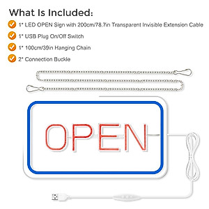 ROLANCHE Open Signs for Business Window, 16"x 9" Neon Open Sign, Bright COB Chip LED Open Sign with ON/OFF Switch, Blue & Pink Open Light Up Sign for Wall, Shop, Hotel, Horizontal