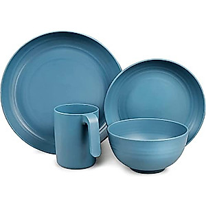 Shopwithgreen Plastic Plates Bowls Mug Sets, Microwave and Dishwasher Safe, Unbreakable, Lightweight Reusable Dinnerware Sets, with Cutlery, for Camping, Indoor, Outdoor, Kitchen, 36 PCS for 6