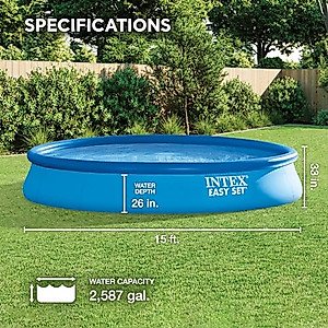 Intex 28157EH Easy Set 15 Foot by 33 Inch Round Inflatable Outdoor Backyard Above Ground Swimming Pool Set with 530 GPH Filter Pump, Blue