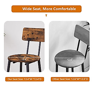 Tmsan Round Bar Table and Chair Set for 2, Small Bistro Coffe Table & Stools with Backrest, High Top Pub Set for Kitchen Dining Room, Rustic Brown
