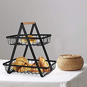 DEFLECTAIR 2-Tier Countertop Fruit Basket Fruit Bowl Bread Basket Vegetable Holder for Kitchen Storage, Black