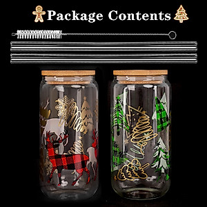 ANOTION Halloween Mugs - 18oz Halloween Ghost Decorations Glass Cups Tumbler for Iced Coffee, Glassware Cookie Jar Decor Gift Drinking Water Bottles