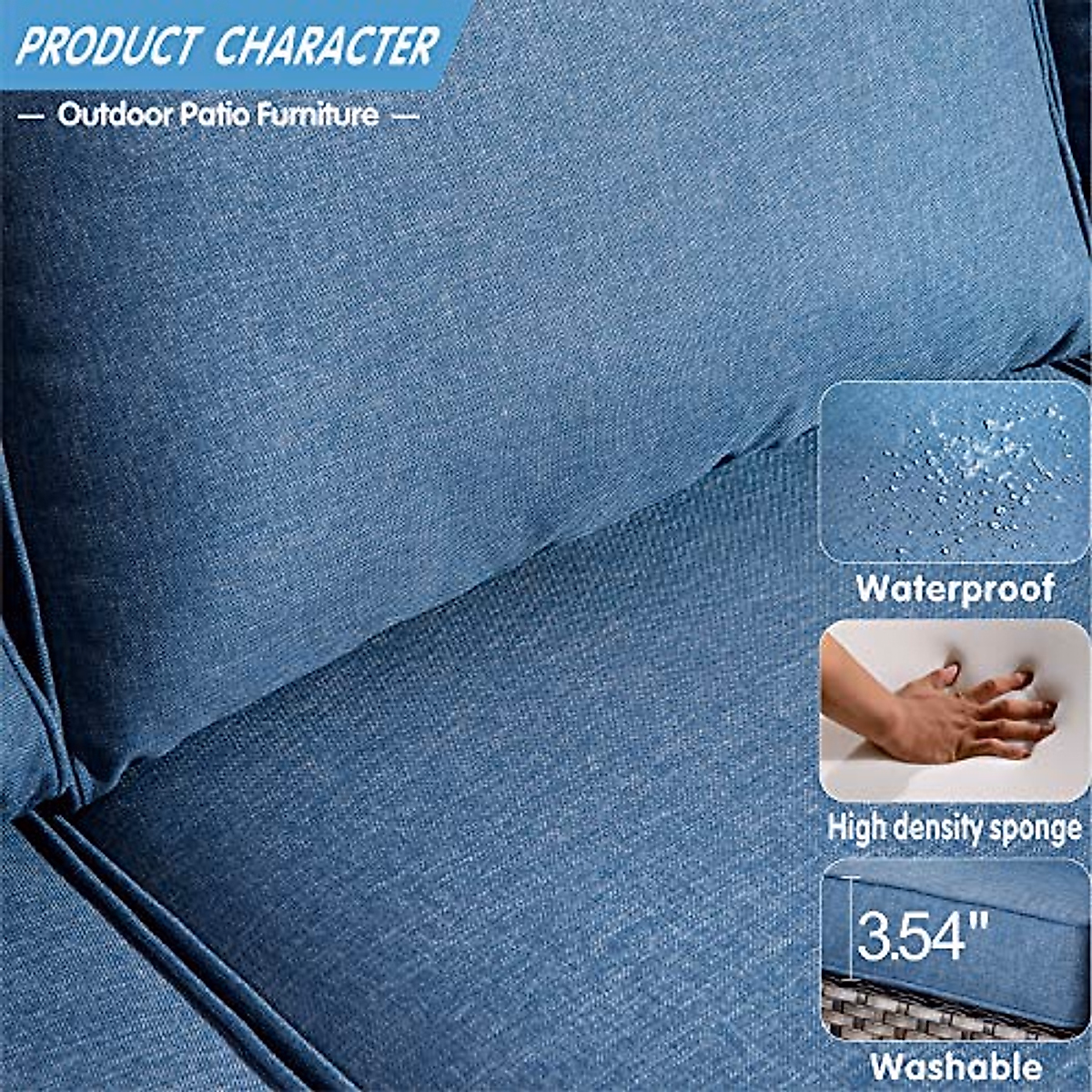 ovios Patio Chairs, All Weather Outdoor Rattan Wicker Chairs Patio Dining Chairs High Back Single Chairs Garden Backyard Porch (2 PCS, Denim Blue)