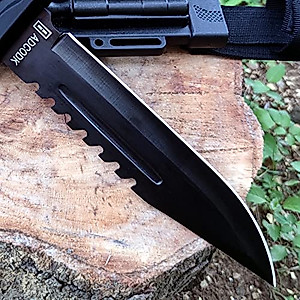 ADCODK Tactical Bowie Knife with Sheath Fixed Blade Survival Hunting Knives with Non-Slip Handle and Sharpener & Fire Starter for Camping Outdoor Adventure