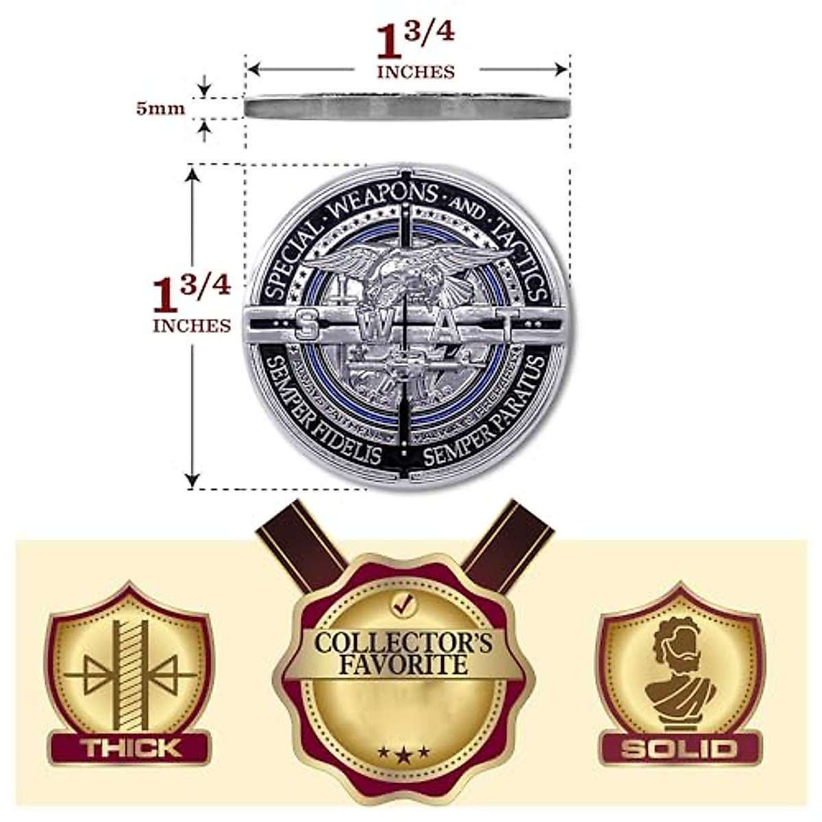 Armor Coin & Emblem SWAT Team Challenge Coin - Solid Bronze, Hand-Polished Silver Tone Finish - Tribute to Law Enforcement, Valor, Sacrifice - Collectible Keepsake for Enthusiasts