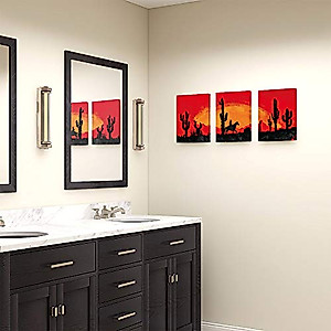 SUMGAR Red Wall Art Western Wall Decor Prints for Bedroom Bathroom, Cowboy Desert Cactus Sunset Pictures Southwest Canvas Paintings for office living room,12x16 inch