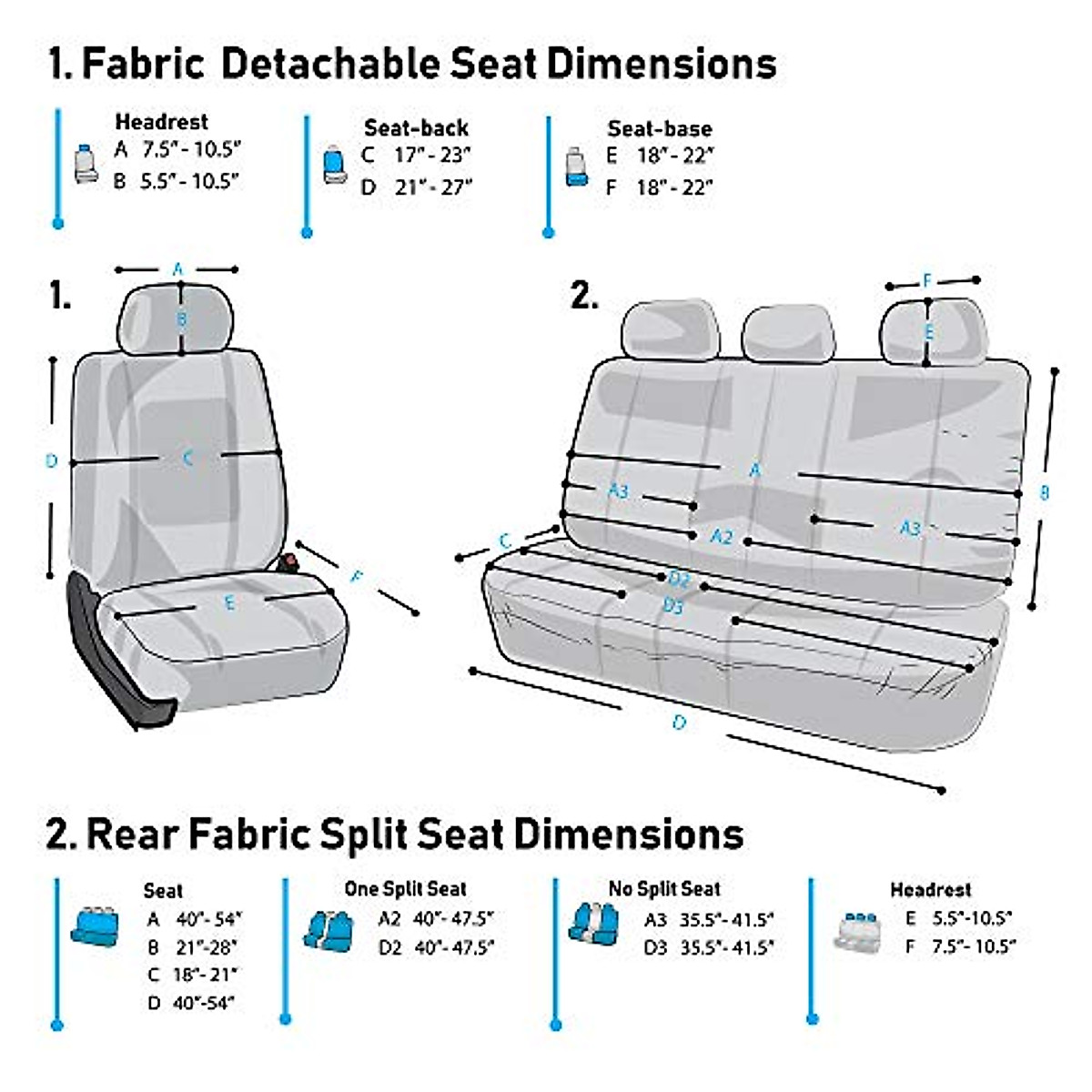 FH Group Light & Breezy Cloth Full Set Car Seat Covers (Blue/Black) Combo Set: Steering Wheel Cover, Seat Belt Pads and Black Vinyl Floor Mats – Universal Fit for Cars Trucks & SUVs