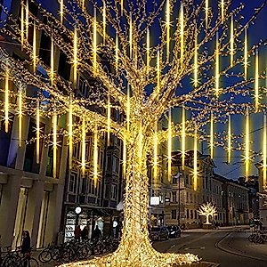 Fnwsja Meteor Shower Lights 4In/10CM 18 Tubes 360 LED Christmas Tree String Lights Falling Rain Fairy Lights for Holiday Tree Decorating Xmas Garden Home Yard Patio Wedding Party Decor (Warm White)