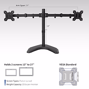 VIVO STAND-V002F Dual LED LCD Monitor Free-Standing Desk Stand for 2 Screens up to 27 Inch Heavy-Duty Fully Adjustable Arms with Max VESA 100x100mm