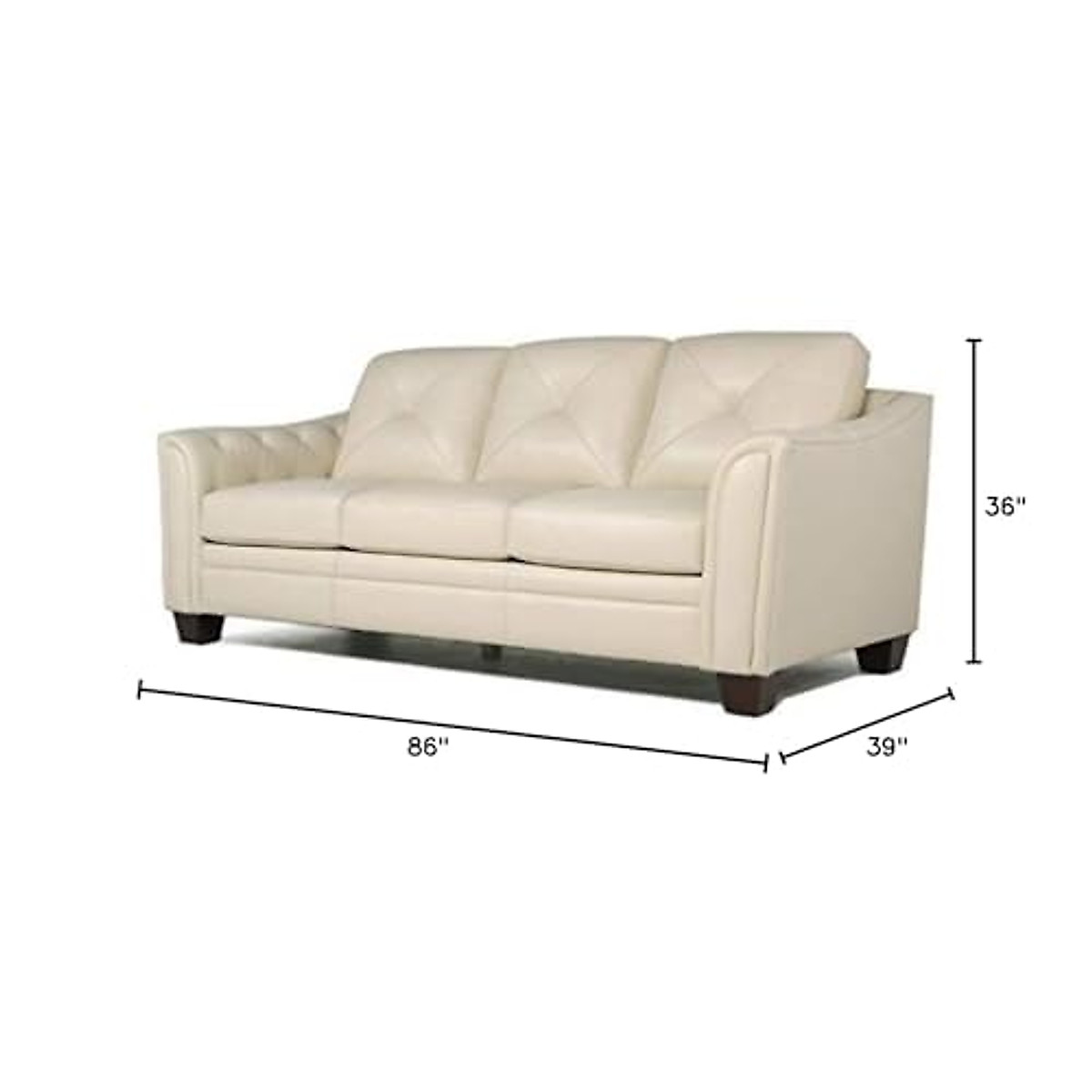 MAKLAINE 86" W Transitional Leather Tufted Fitted Back Sofa with Removable Seat Cushions, Leg Assembly Required, Seats up to 3 People, in Ivory Finish
