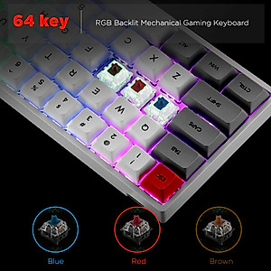 COSTOM SK64 60% Mechanical Gaming Keyboard, 61 Keys Multi Color RGB Illuminated LED Backlit Wired Programmable with PBT Heat Sublimation Keycaps for PC/Mac Gamer (Gateron Brown Switch)
