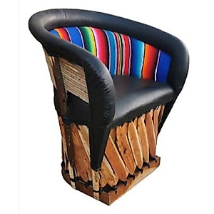 Forniture Traditional Mexican Equipal Chair Black Color Zarape Handmade, Artisan in Mexico Equipales San José Original Skin Ideal for your Home, Bar, Restaurant, Office, Hotel