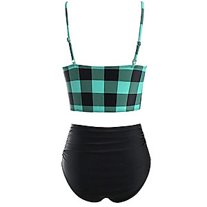 Padaleks Bikini Swimsuit for Women Padded Swimwear Two Piece Bathing Suits Set Plaid Bow Push Up Tankini Swimwear