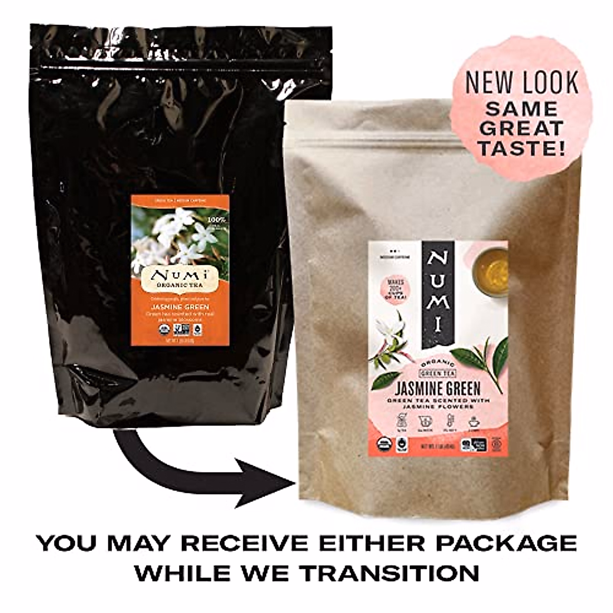 Numi Organic Tea Jasmine Green, 16 Ounce Pouch, Loose Leaf Tea (Packaging May Vary)