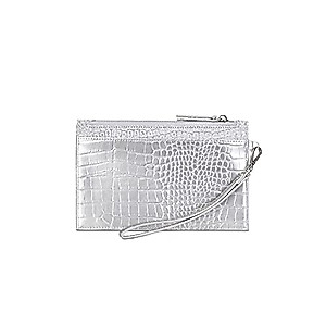 LAM GALLERY Silver Wristlet Purse for Party Prom Shiny Crocodile Evening Clutch Handbag